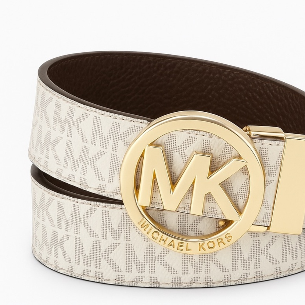Michael Kors Reversible Belt Gold Mk Logo Buckle Brow… - Gem